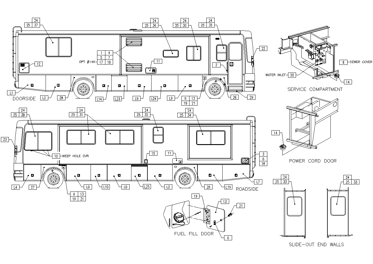 PRINT-EXTERIOR COMPONENTS SIDE -2004 BOUNDER DIESEL 38N | REV Parts Store