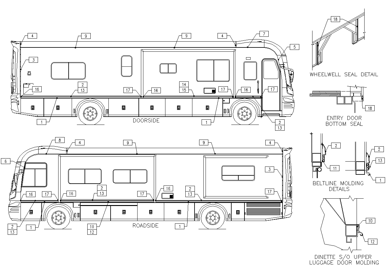 PRINT-EXTERIOR MOLDINGS/SEALS- 2006 REVOLUTION LE ALL | REV Parts Store