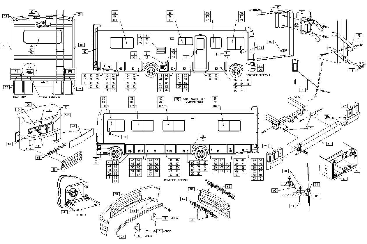 PRINT-EXTERIOR COMPONENTS SIDE -1999 BOUNDER 32H | REV Parts Store